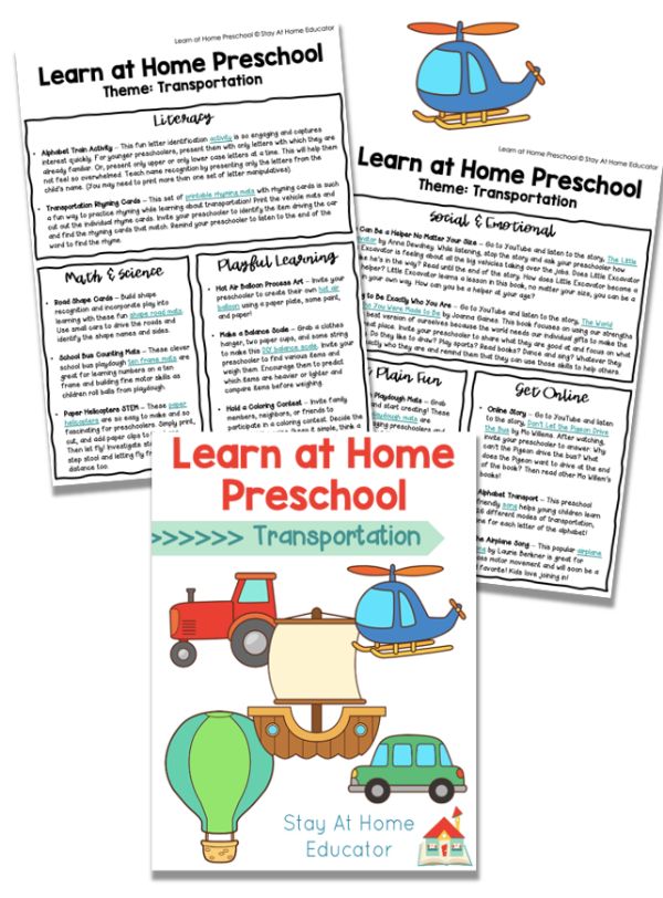 Free Transportation Preschool Lesson Plans Stay At Home Educator