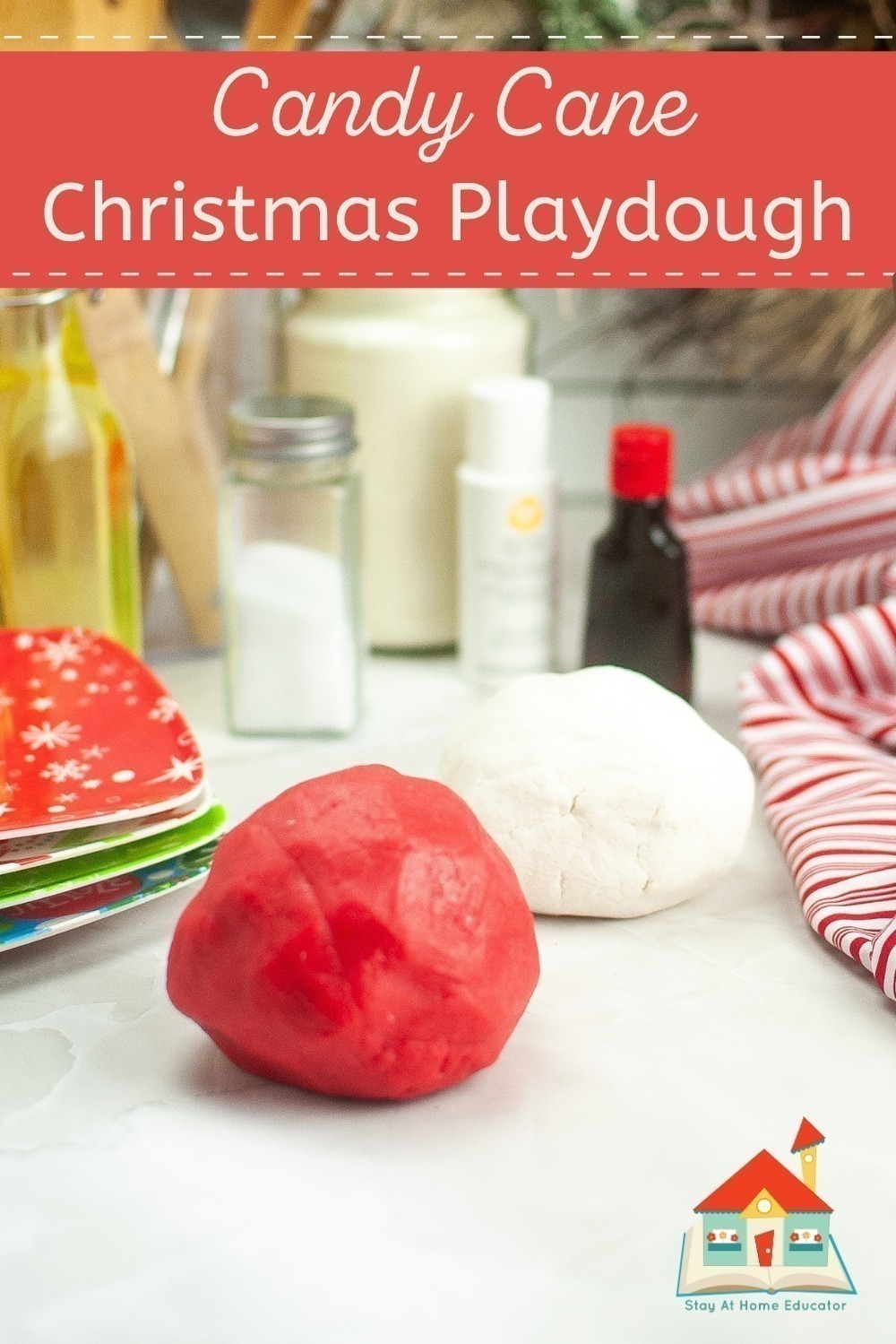 How to Make Candy Cane Playdough at Home - Stay At Home Educator